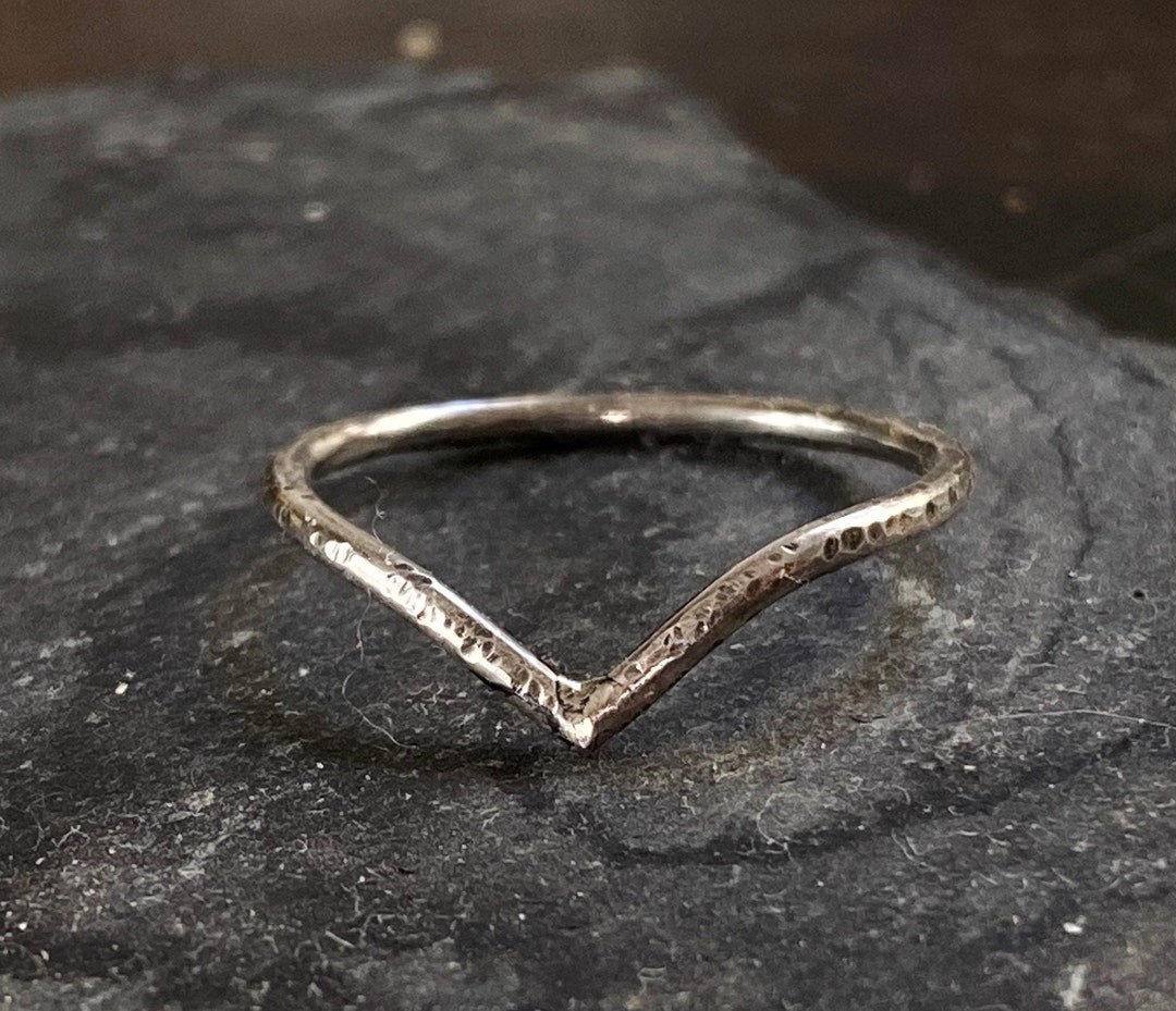 Silver Oxidised Wishbone Stacking Ring, Handmade Jewellery - Etsy UK