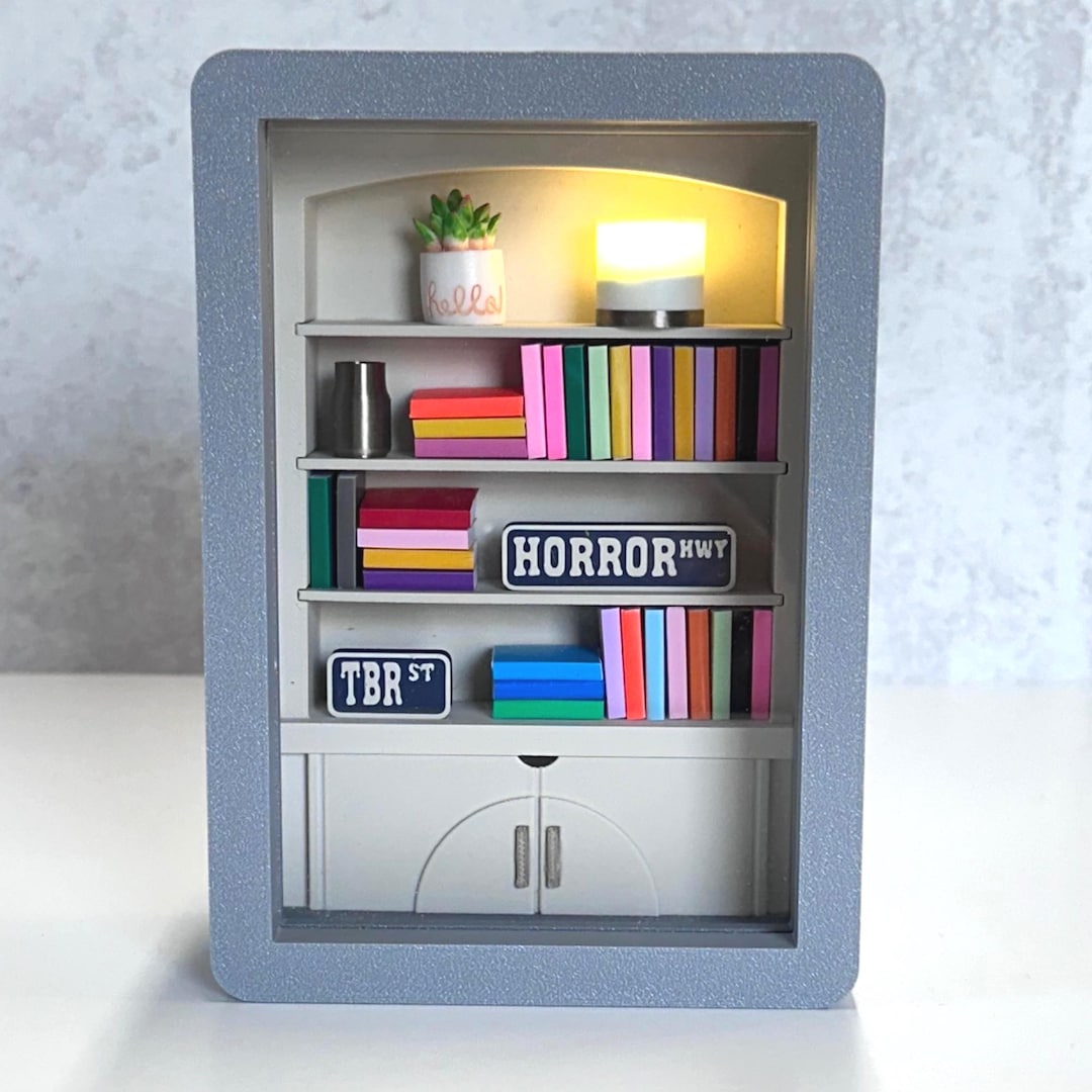 DIY Mini Book Nook Kit: Illuminated Grey Bookcase, Library Decor - Etsy