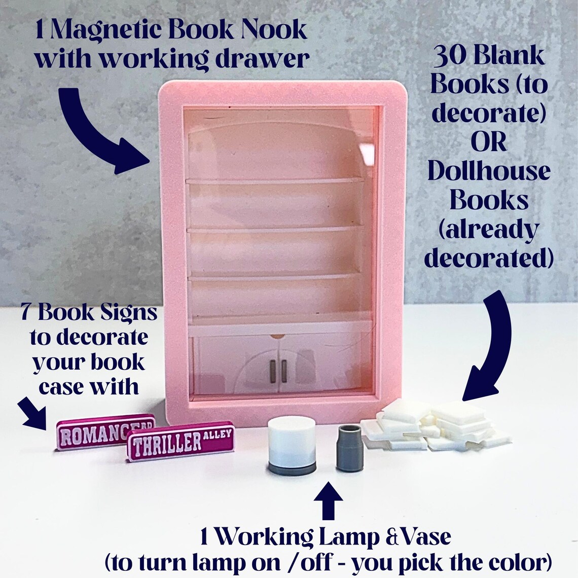 DIY Mini Book Nook Kit: Illuminated Grey Bookcase, Library Decor - Etsy