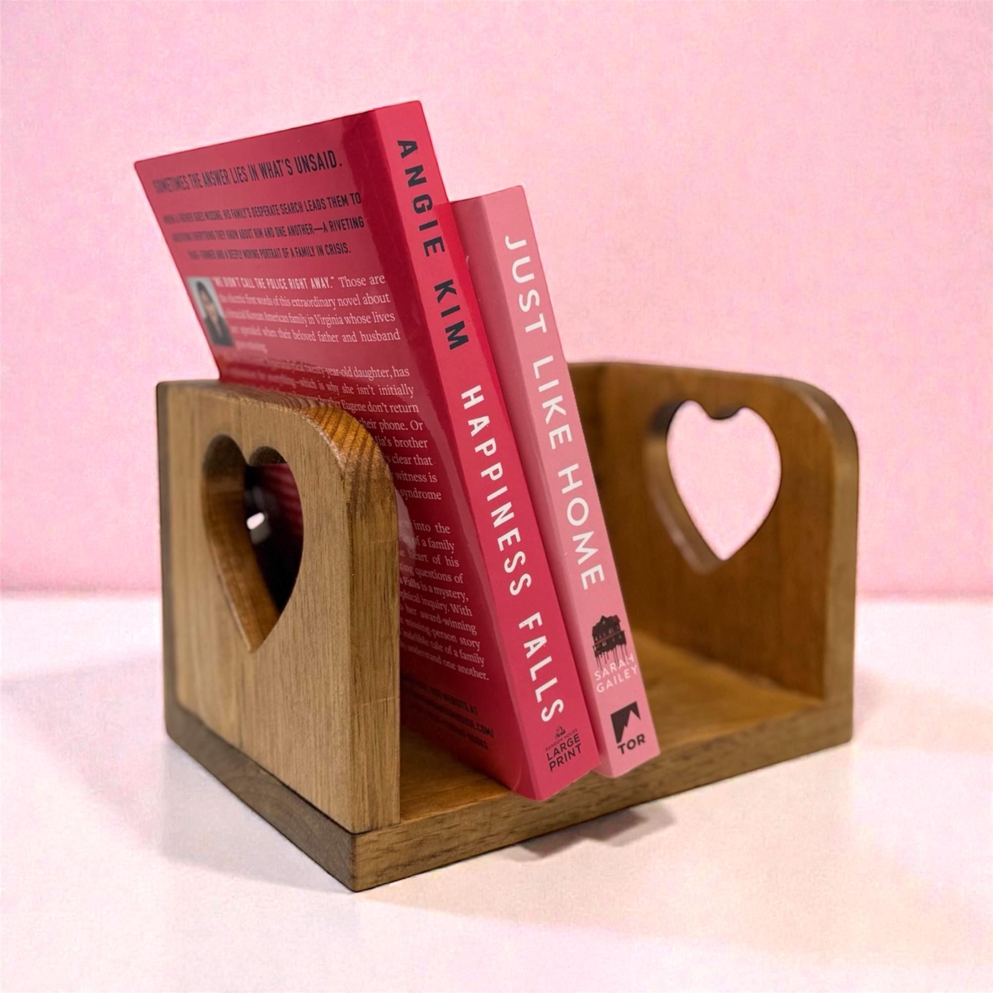 Personalized Heart Desktop Bookshelf | Wood Book Organizer | Natural or ...