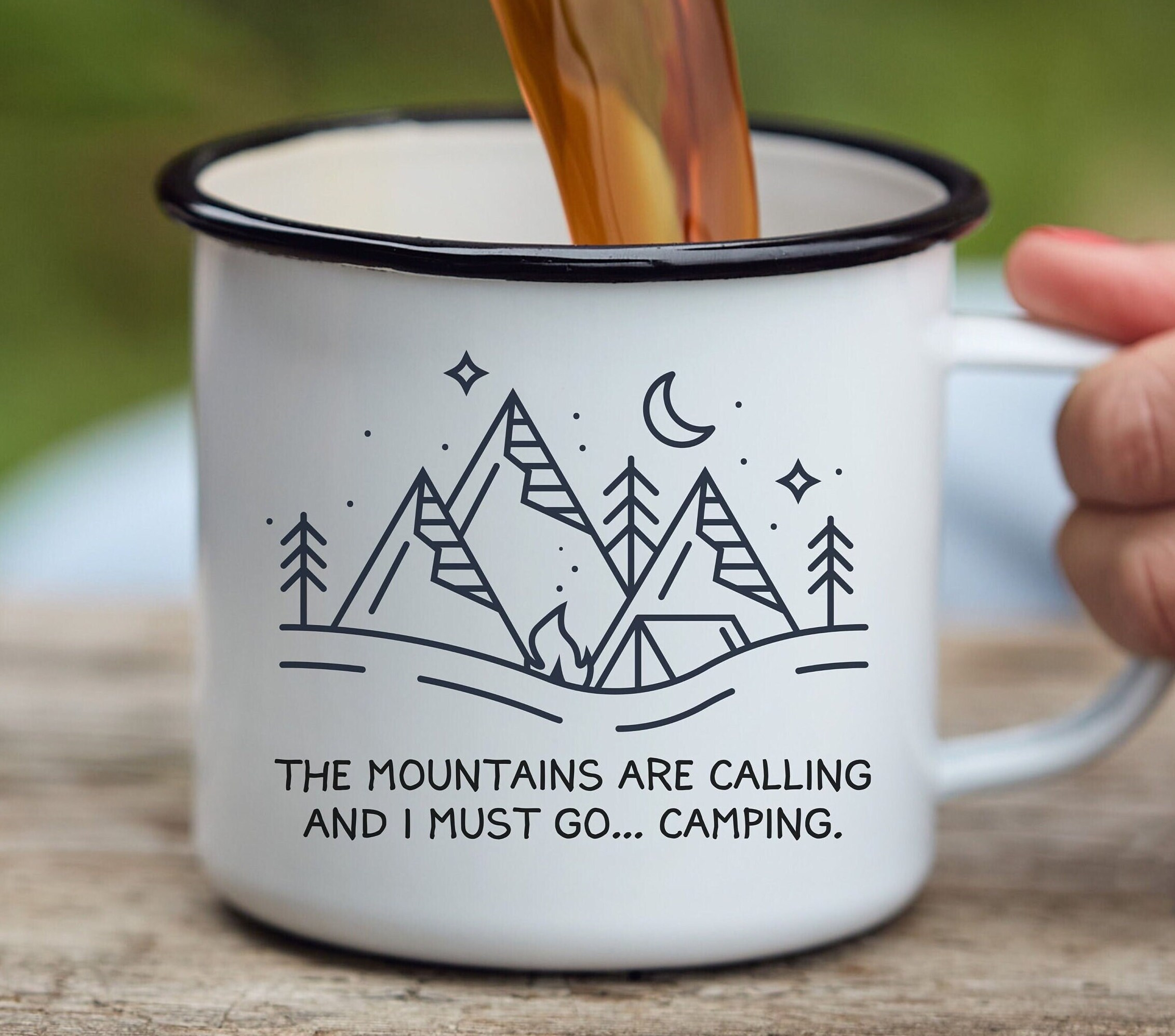 The Mountains Are Calling Mug, Tin Camping Mug, One Happy Camper ...