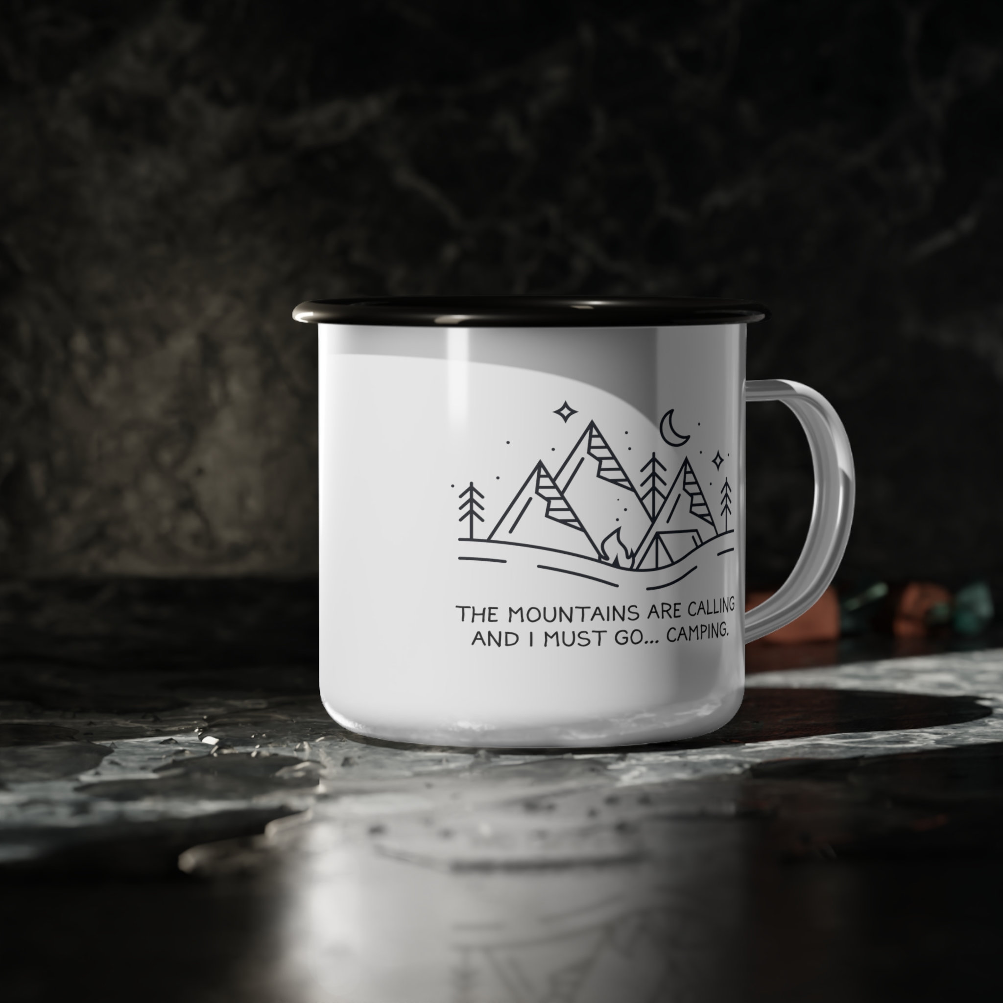 The Mountains Are Calling Mug, Tin Camping Mug, One Happy Camper ...