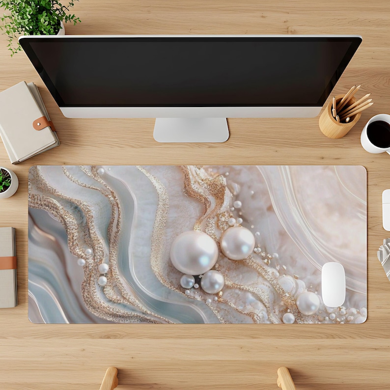Pearl Desk Mat, Coastal Desk Decor, Elegant Desk Mat, Chic Desk Pad ...