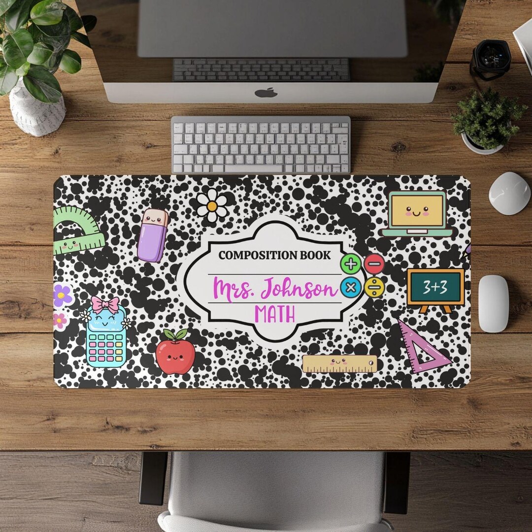 Personalized Math Teacher Desk Mat, Composition Notebook Mousepad, Gift ...
