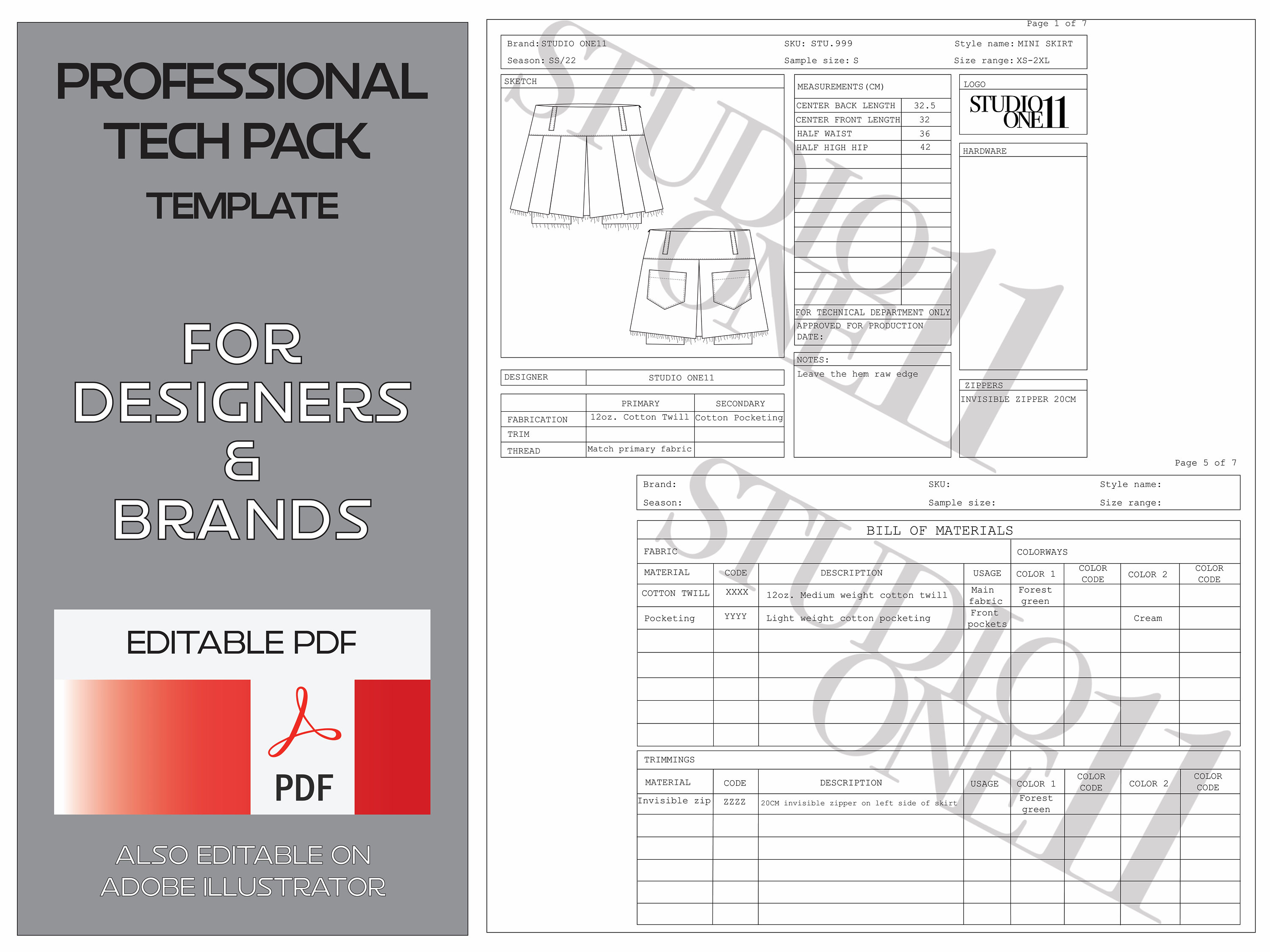 Fashion Tech Pack Template - 7 Pages of Professional Technical Package ...
