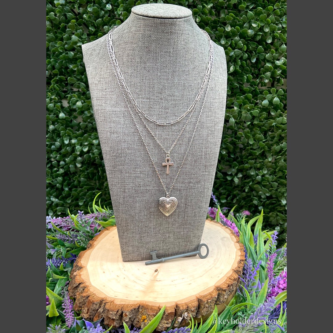 Handmade “merope” Stacked Necklace Set, Antique Silver Heart Locket ...
