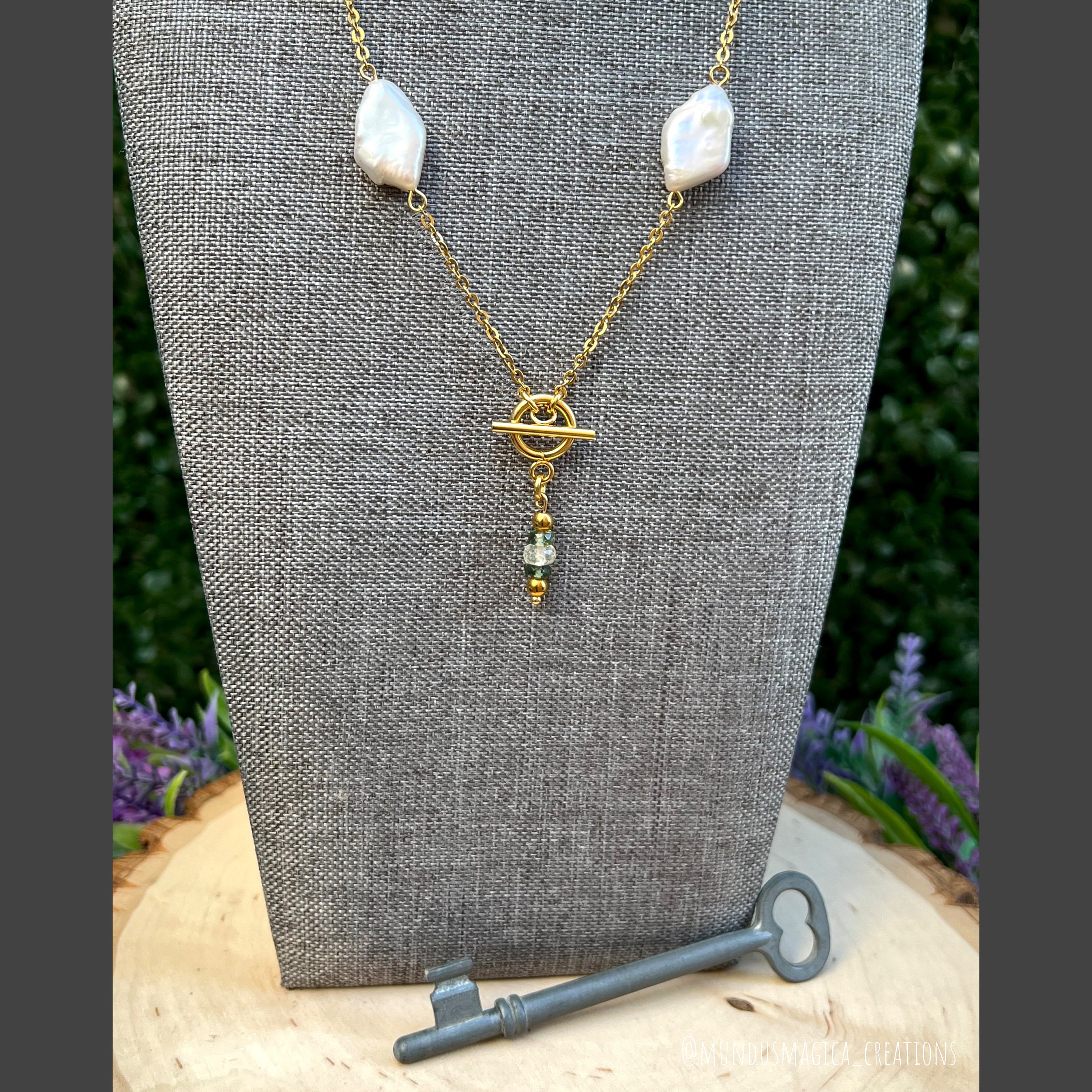 Real Moldavite and Libyan Desert Glass Necklace With Modern Pearls - Etsy