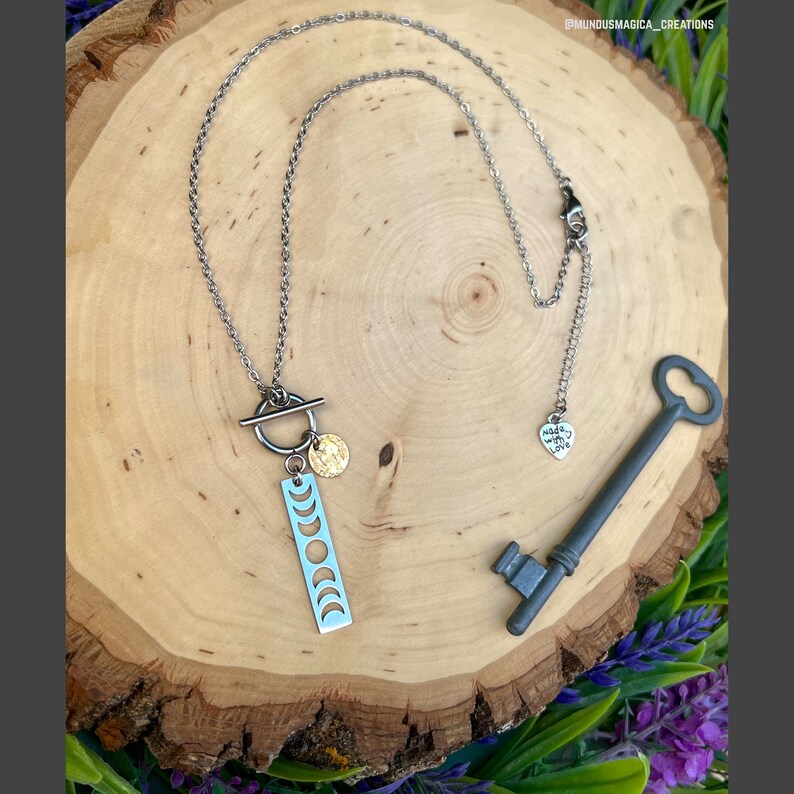 Whimsigoth Moon Phases Bar Pendant Necklace, Handmade Astrology Jewelry ...