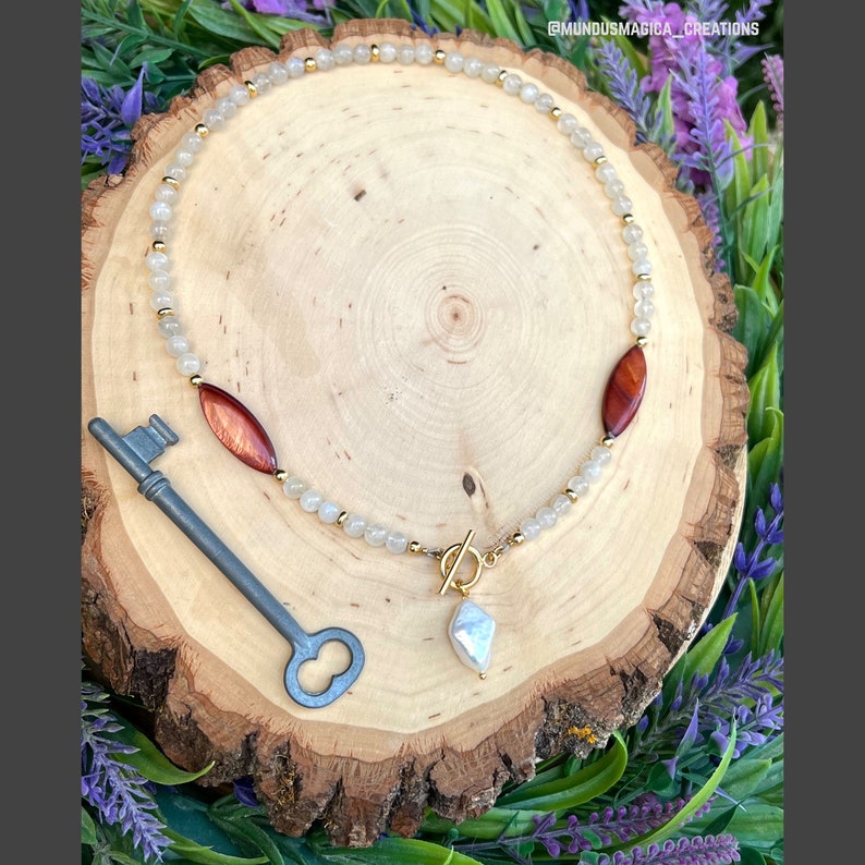 Handmade Moonstone Statement Necklace, Abalone Shell Necklace ...