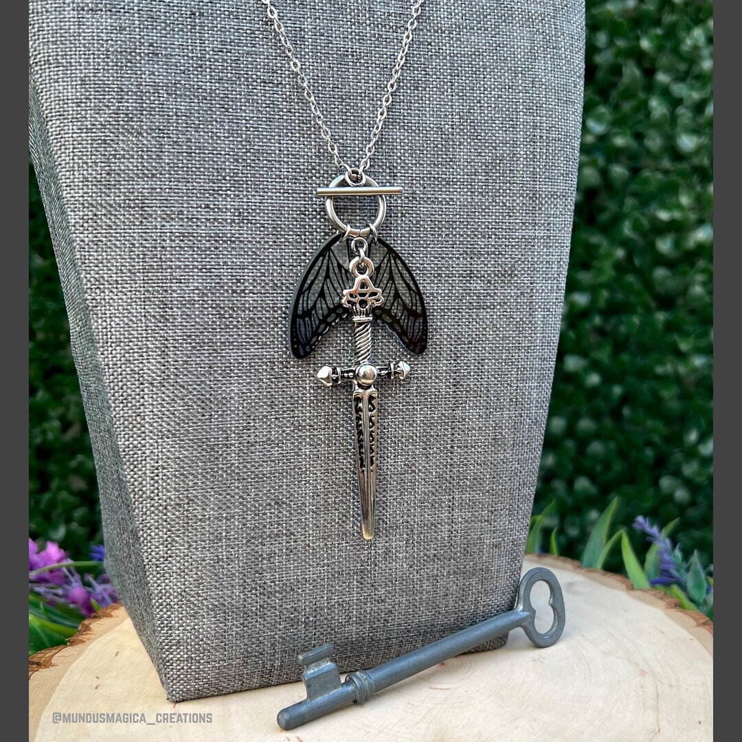 Whimsigoth Dagger Pendant Necklace W/ Butterfly Wings, Handmade Dagger ...