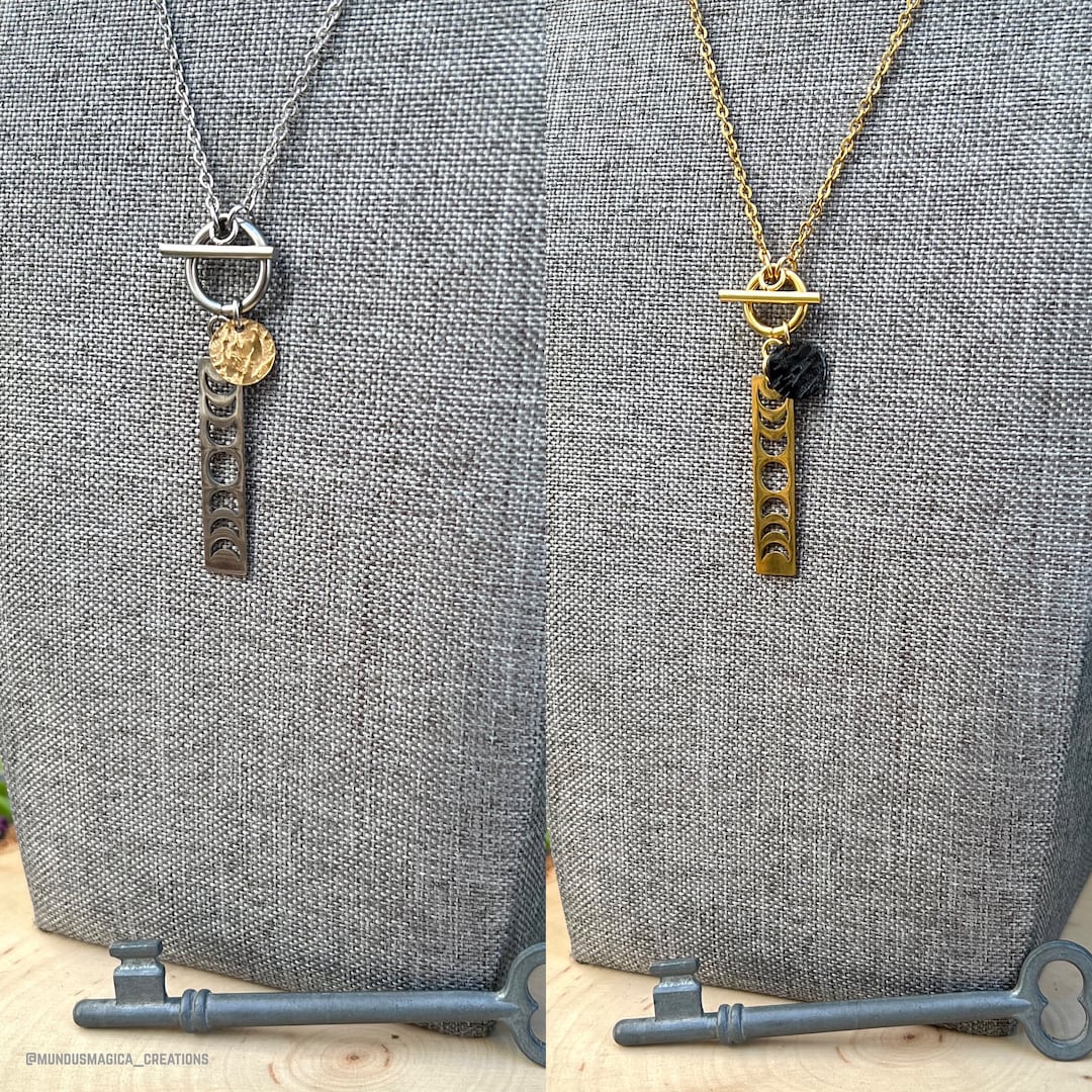 Whimsigoth Moon Phases Bar Pendant Necklace, Handmade Astrology Jewelry ...