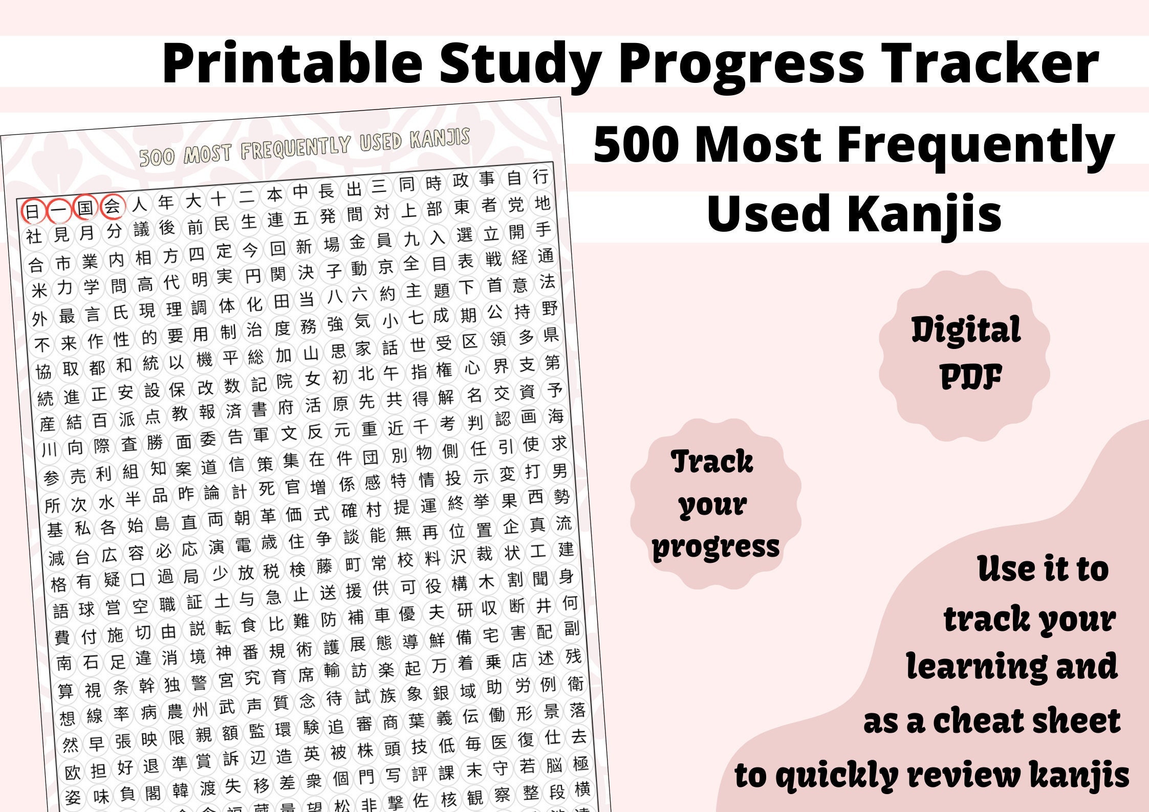 Printable Japanese Study Progress Tracker Motivation Booster Cheat ...