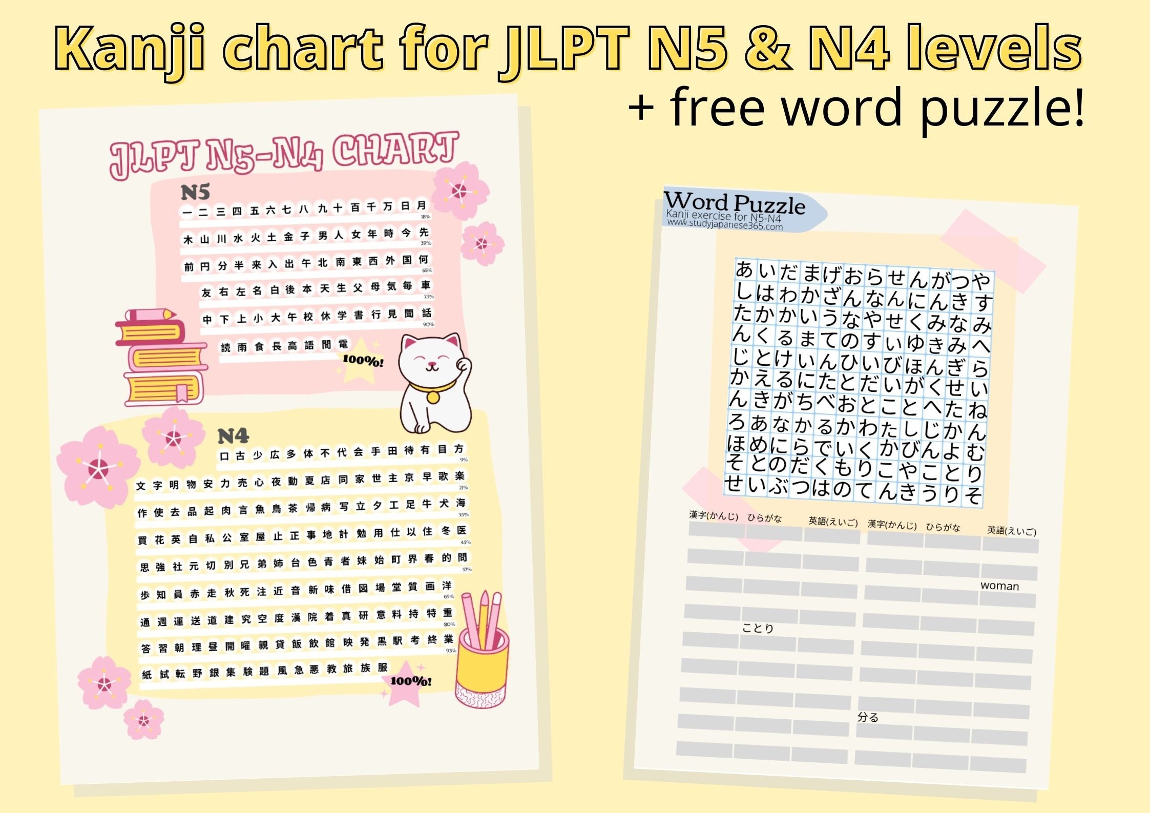 Cute Printable Japanese Study Progress Tracker Motivation Booster Cheat ...