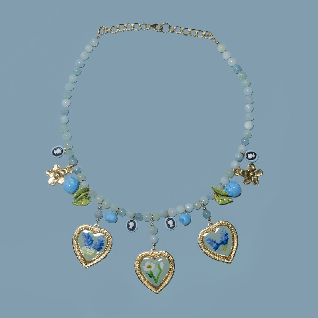Blueberries and Flowers Maximalist Charm Necklace - Etsy
