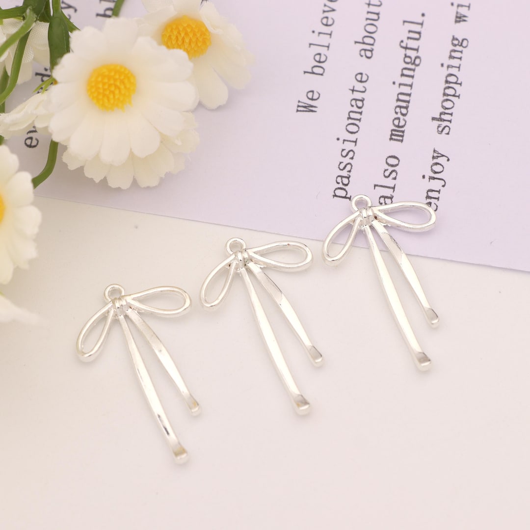 Silver Plated Bow Pendant-hollow Bow Jewelry Supplies With Connector ...