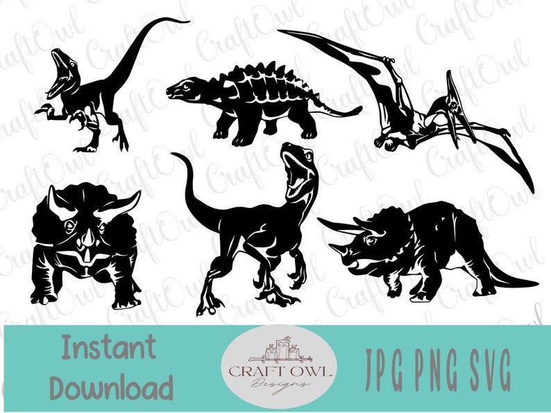 Dinosaur Bundle, Velociraptor. Pterosaur, Triceratop, Ankylosaurus, Cut ...