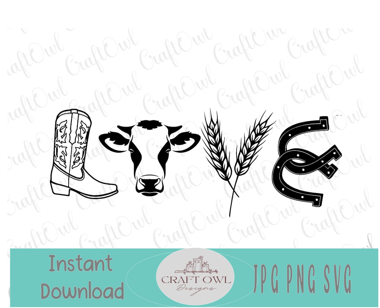 Peace Love Cow Svg, Peace Love Farm Life Jpg, DTG, Clipart, Digital ...