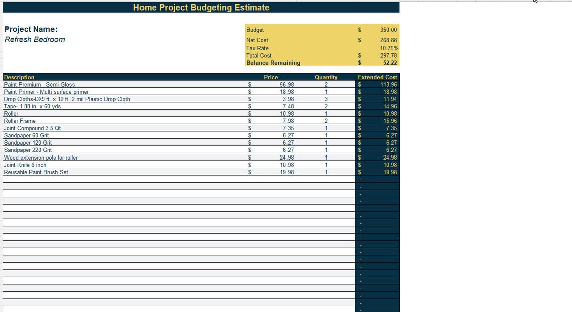 Excel Simple Project Budgeting Template - Etsy