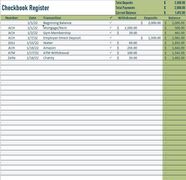 Excel Simple Check Book Register - Etsy