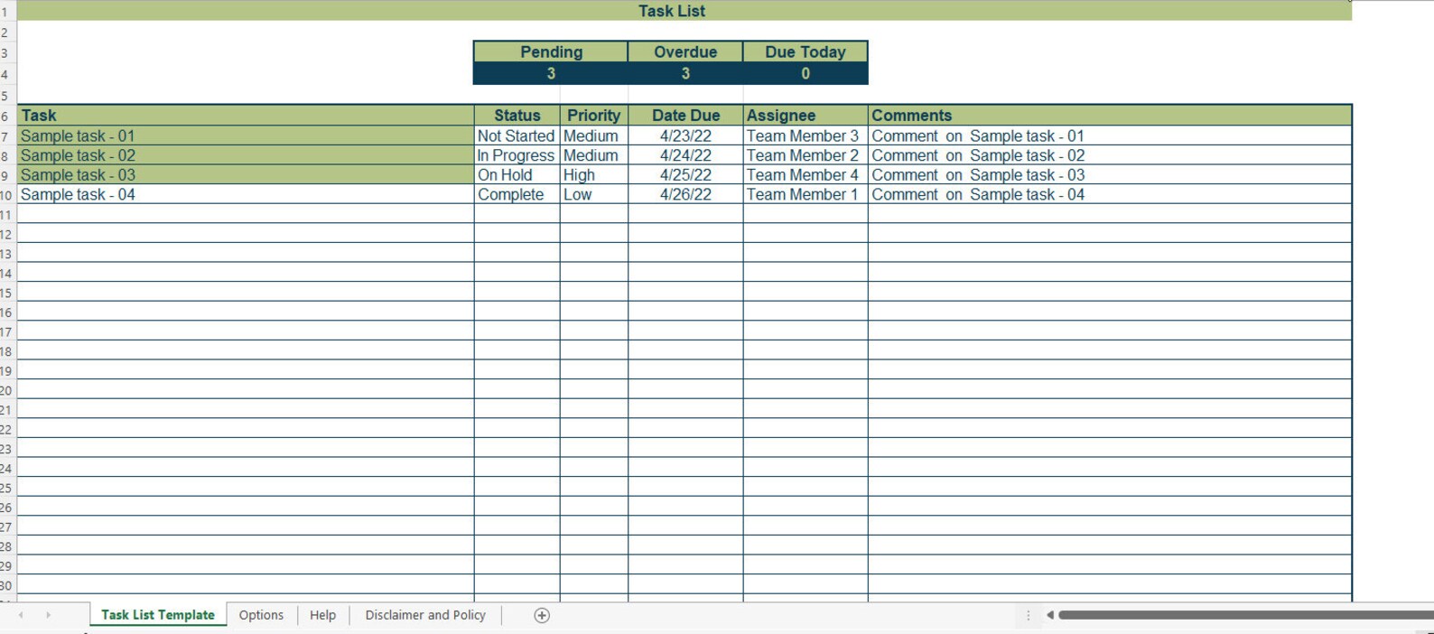 Excel Simple Task List Template - Etsy