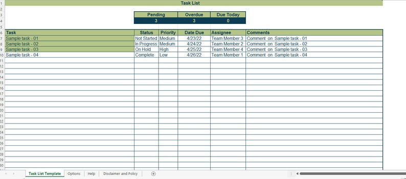 Excel Simple Task List Template - Etsy