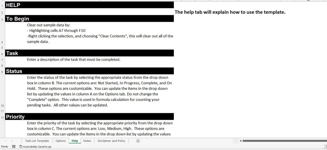 Excel Simple Task List Template - Etsy