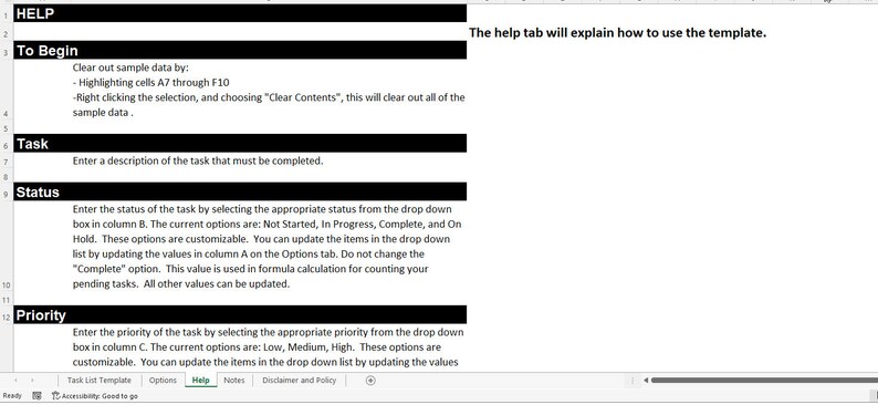 Excel Simple Task List Template - Etsy