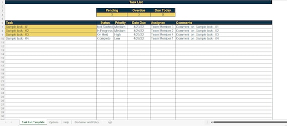 Excel Tasks Template