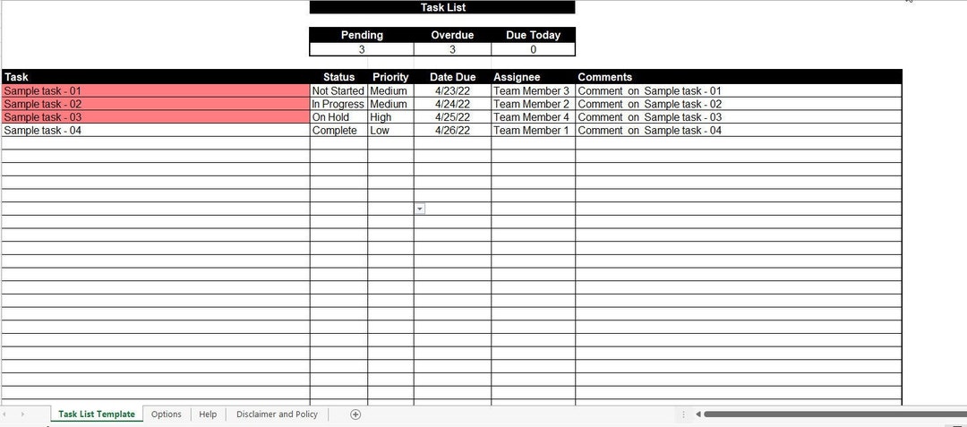 Excel Simple Task List Template - Etsy