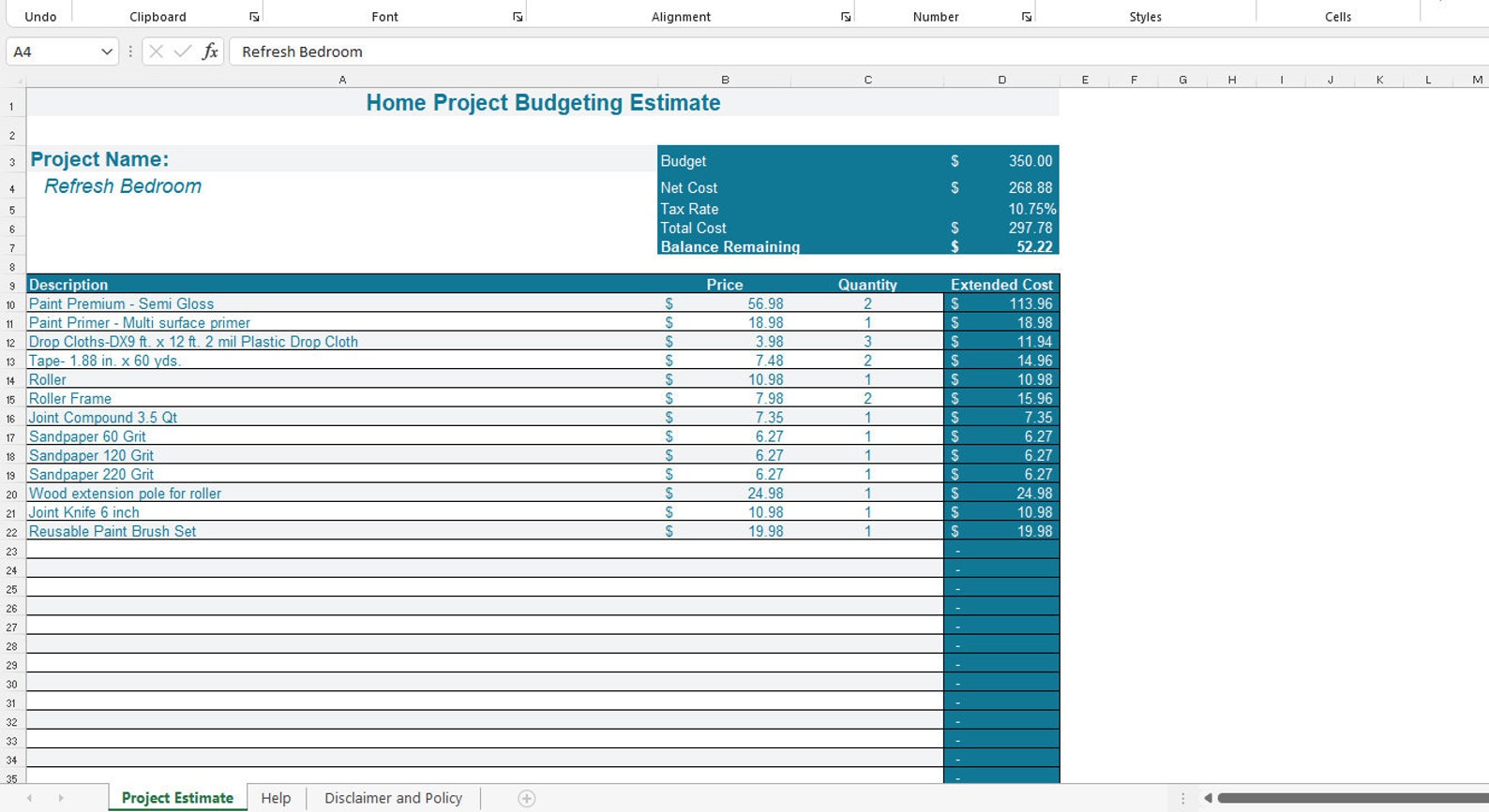 Excel Simple Project Budgeting Template - Etsy