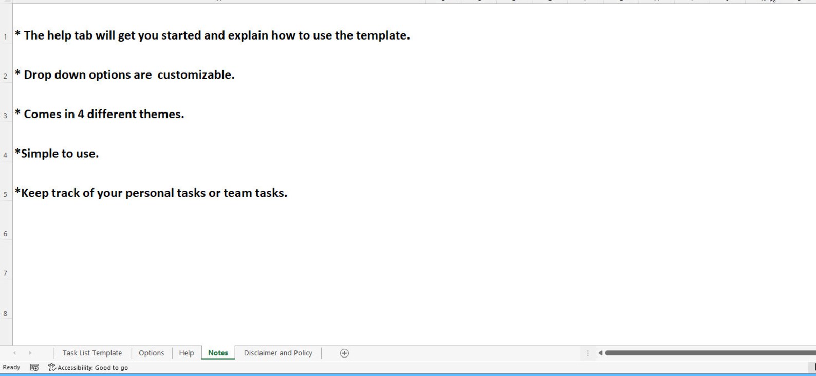 Excel Simple Task List Template - Etsy