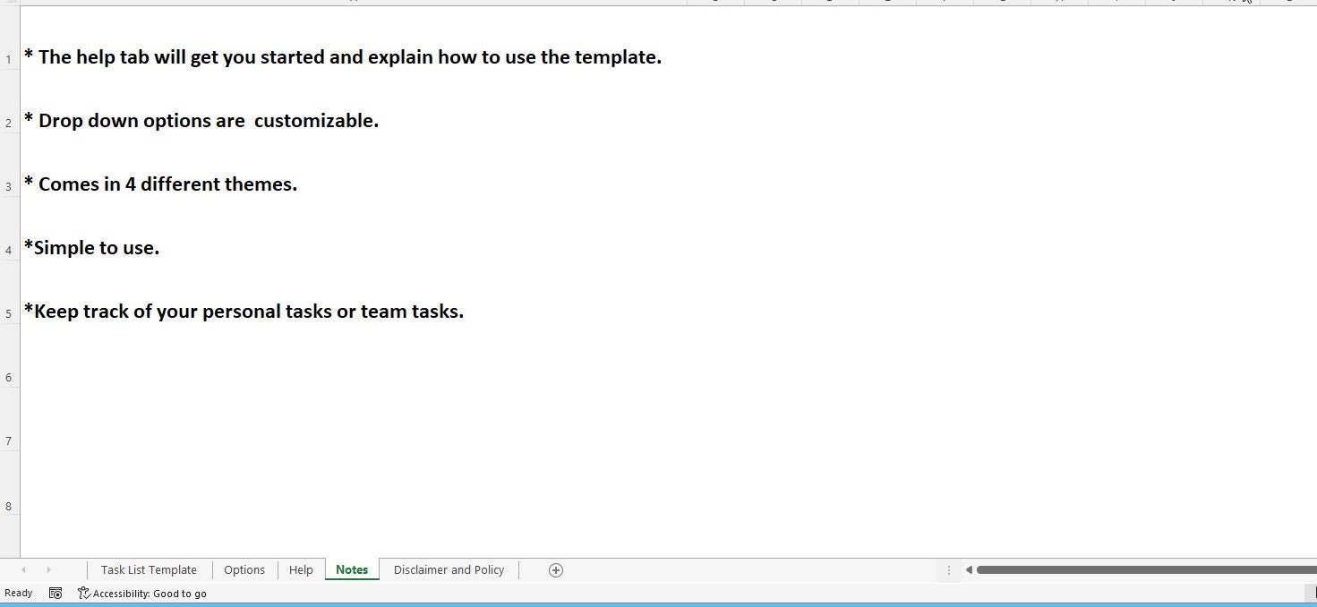 Excel Simple Task List Template - Etsy