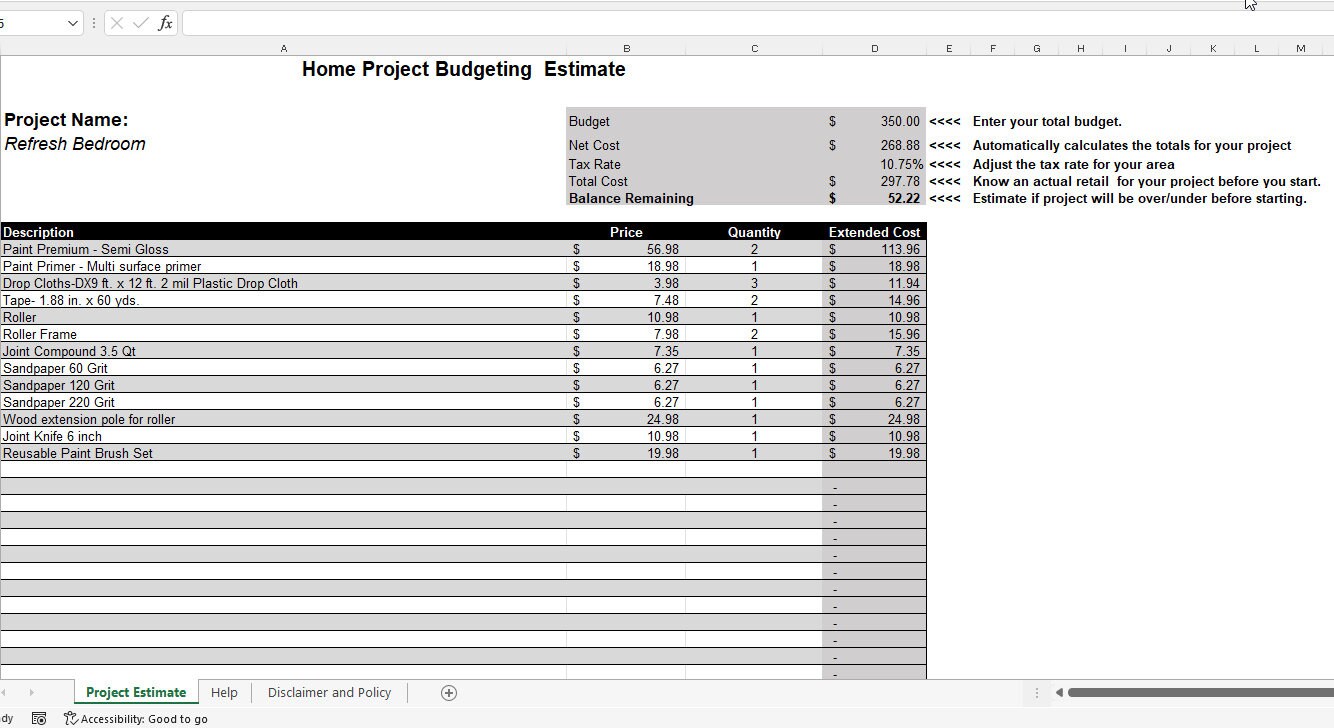 Excel Simple Project Budgeting Template - Etsy