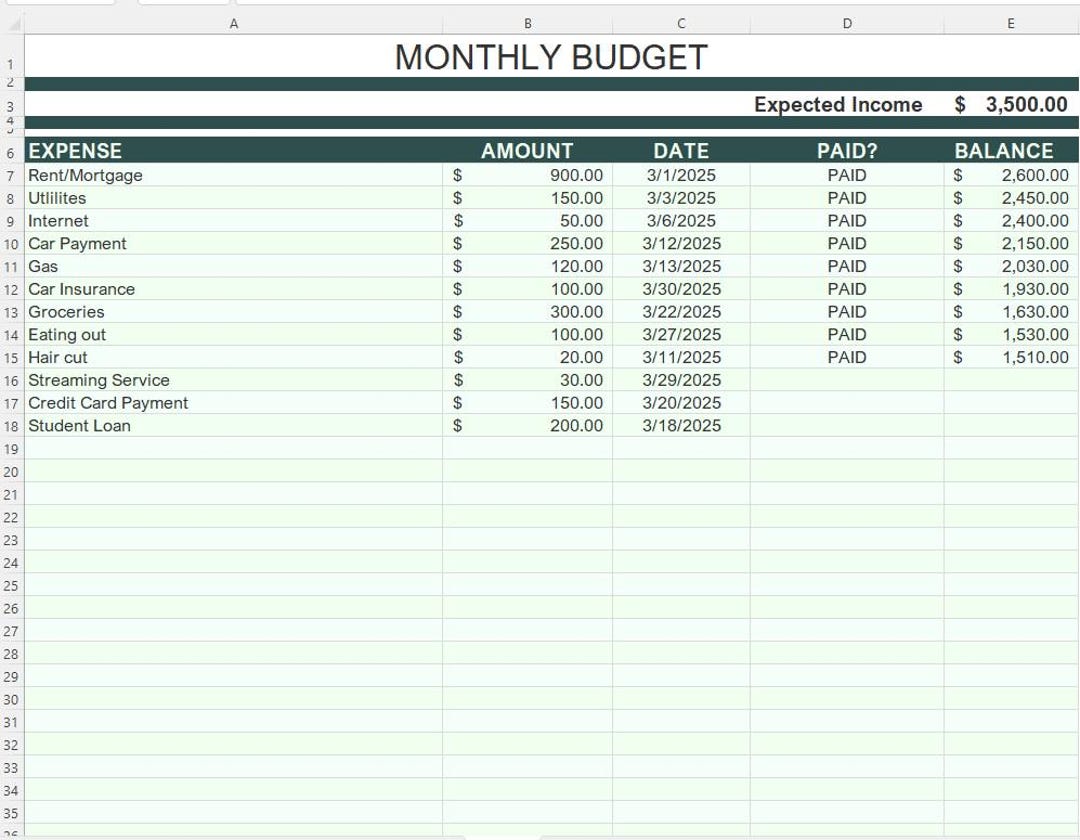 Excel Monthly Budget Template Track Your Finances Effortlessly - Etsy