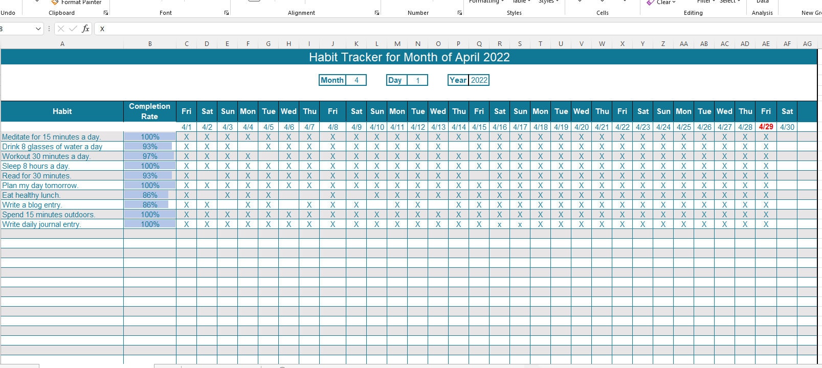 Excel Simple Habit Tracker - Etsy
