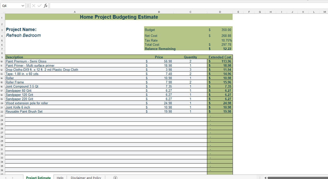 Excel Simple Project Budgeting Template - Etsy