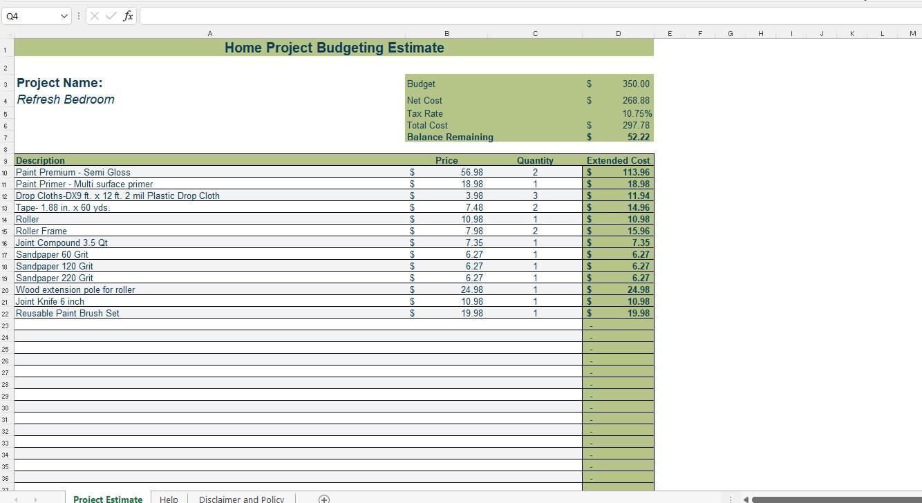 Excel Simple Project Budgeting Template - Etsy