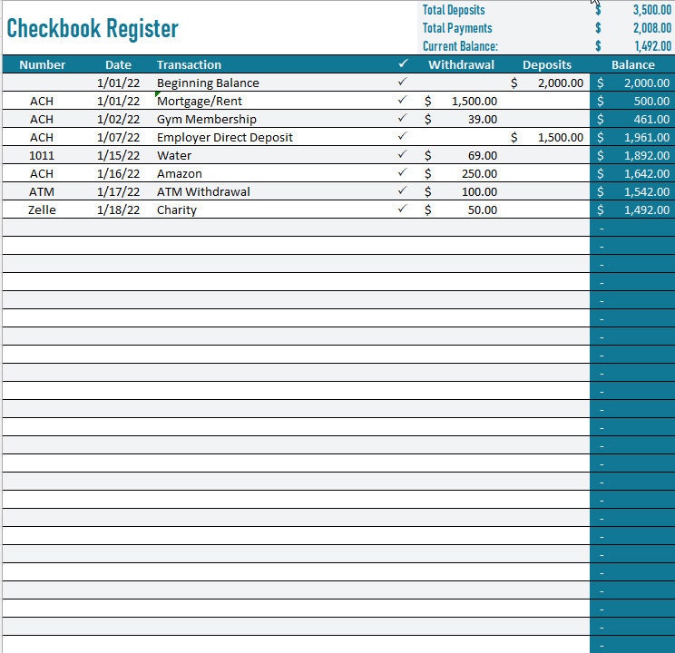 Excel Simple Check Book Register - Etsy