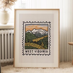 West Virginia Mountain Stamp Print, West Virginia Stamp Art, West ...