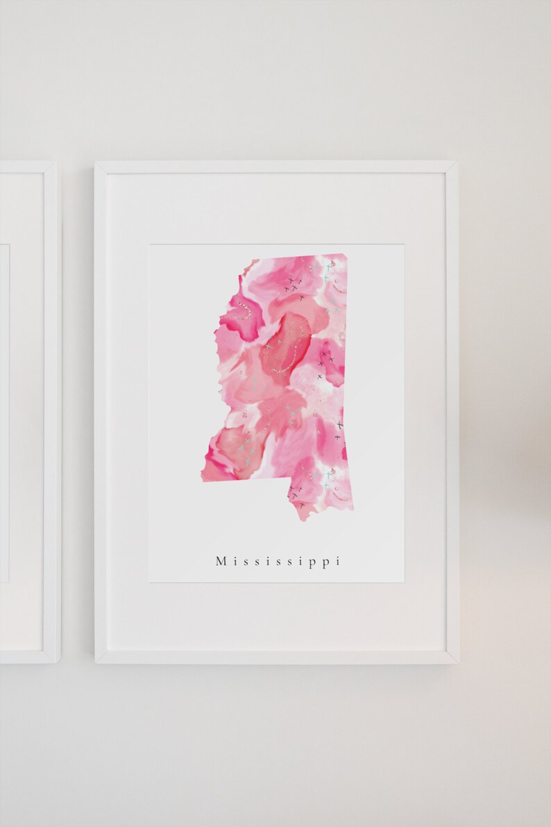Mississippi Hot Pink Art, Mississippi Pink Print, Mississippi State Art ...