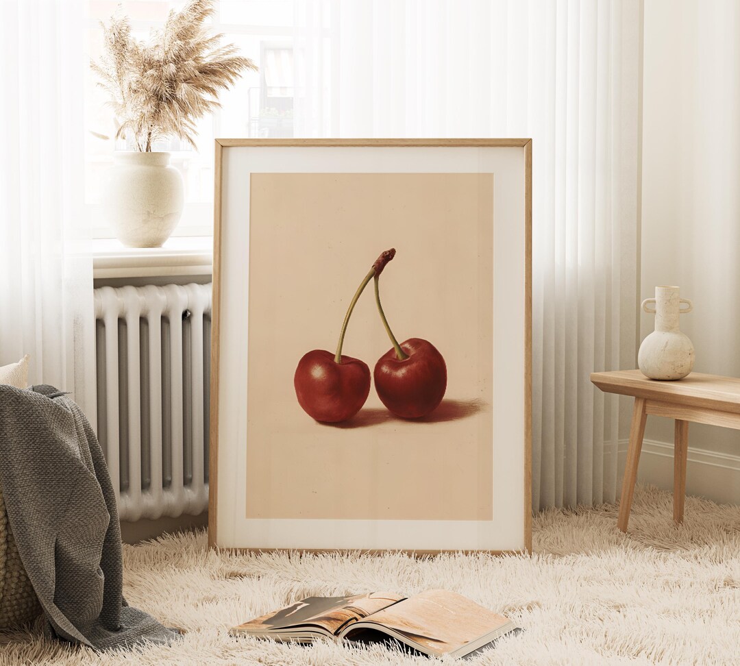 Cherry Wall Art, Cherry Charcoal Print, Cherries Art Print, Cherries ...