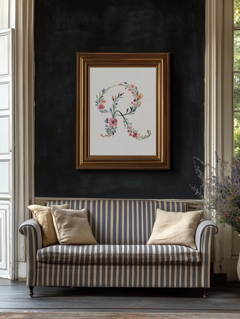 Letter R Wall Art Print Floral Watercolor Initial R Home Decor Letter R ...