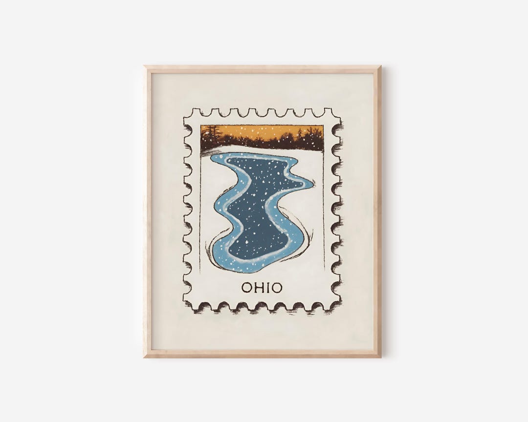 Ohio Stamp Print, Ohio Wall Art, Ohio Living Room Art, Ohio Winter Art ...