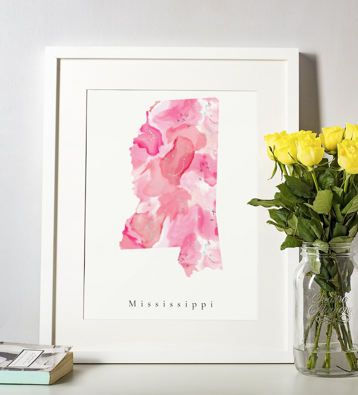 Mississippi Hot Pink Art, Mississippi Pink Print, Mississippi State Art ...