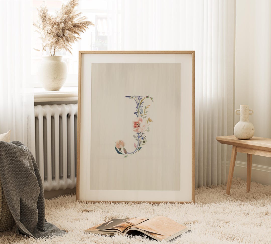 Floral Initial J Wall Art, Nursery Wall Decor, Floral Initial Wall Art ...