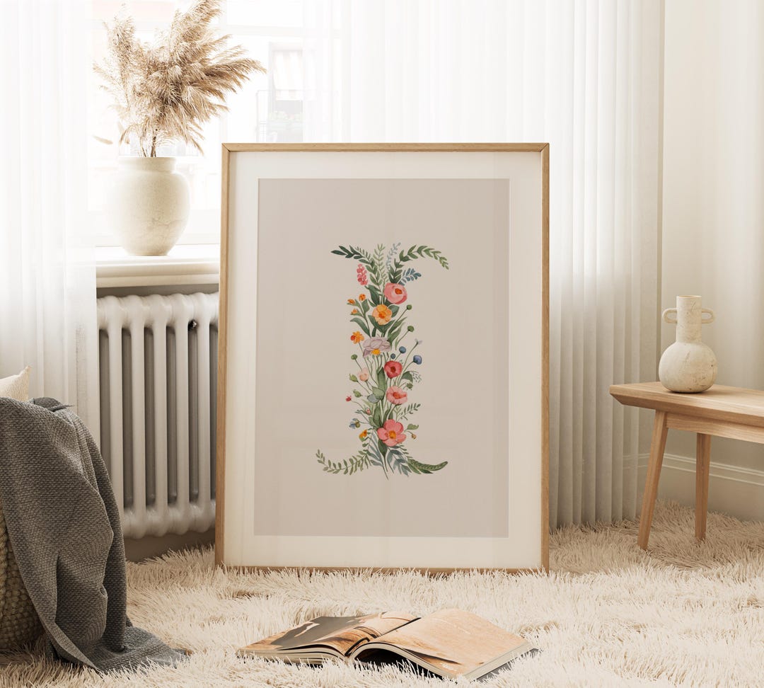 Watercolor Floral Initial I Wall Art, Nursery Initial Wall Art, Nursery ...