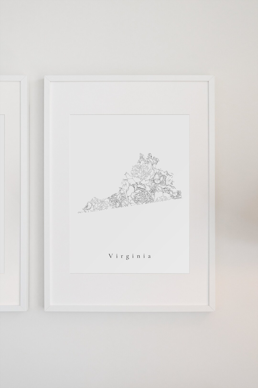 Virginia Black Floral Wall Art, Virginia Print, Virginia State Print ...