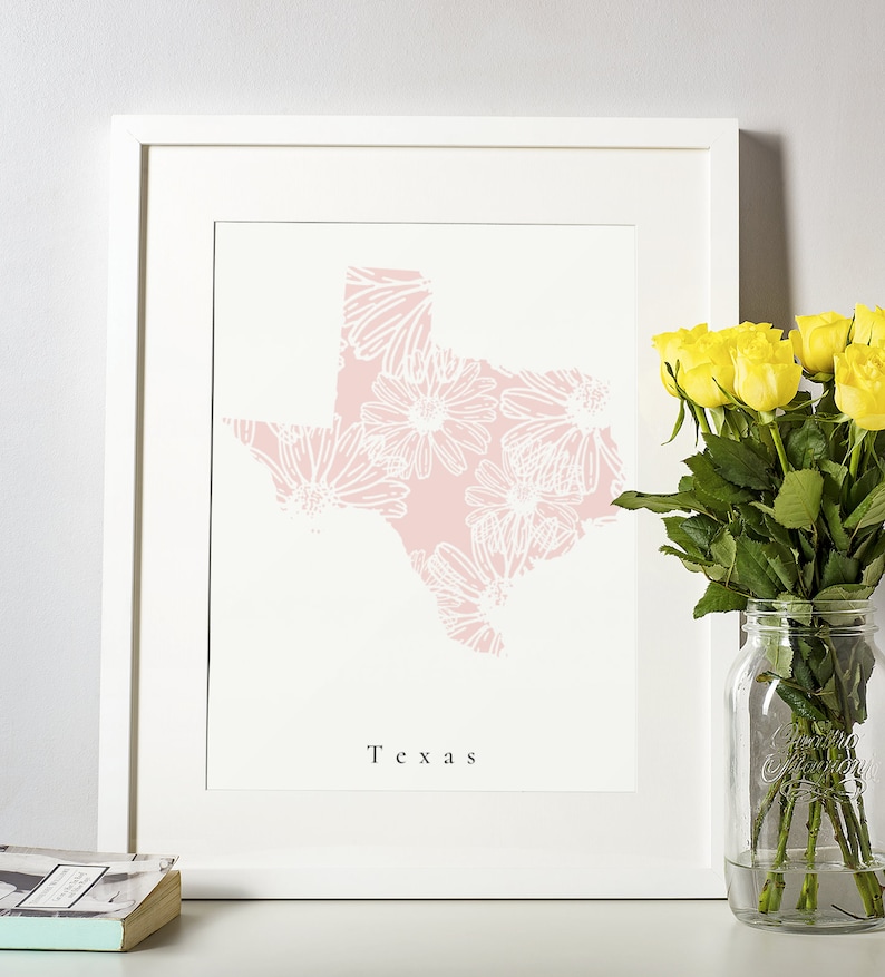 Texas Pink Floral Print Texas Wall Art Print Pink Texas - Etsy