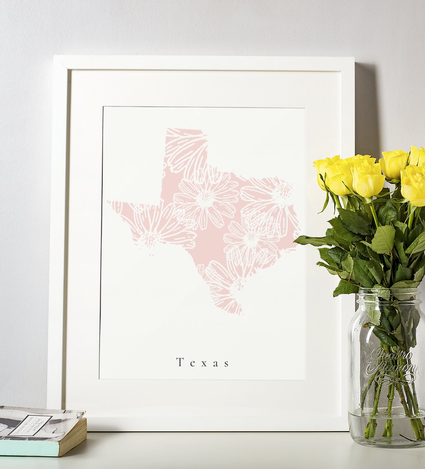 Texas Pink Floral Print Texas Wall Art Print Pink Texas - Etsy