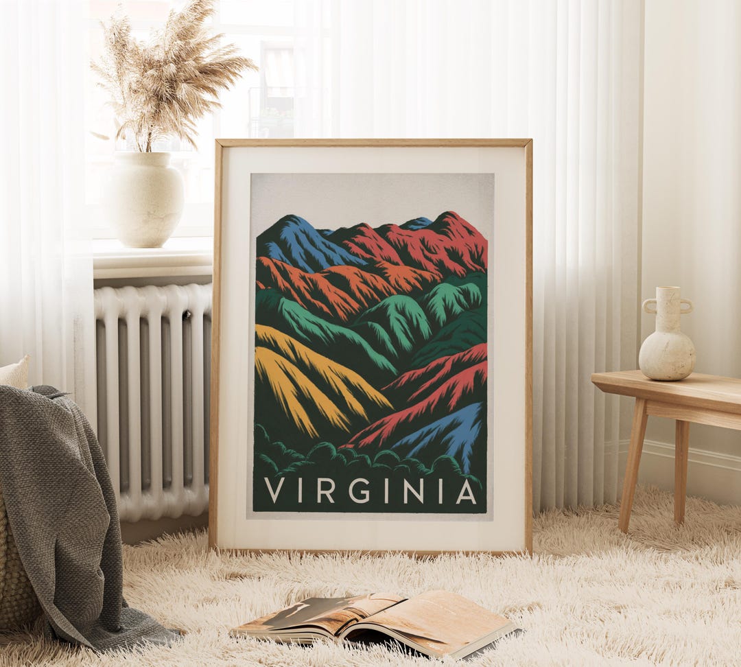 Virginia Charcoal Mountain Art, Virginia Print, Virginia State Art ...
